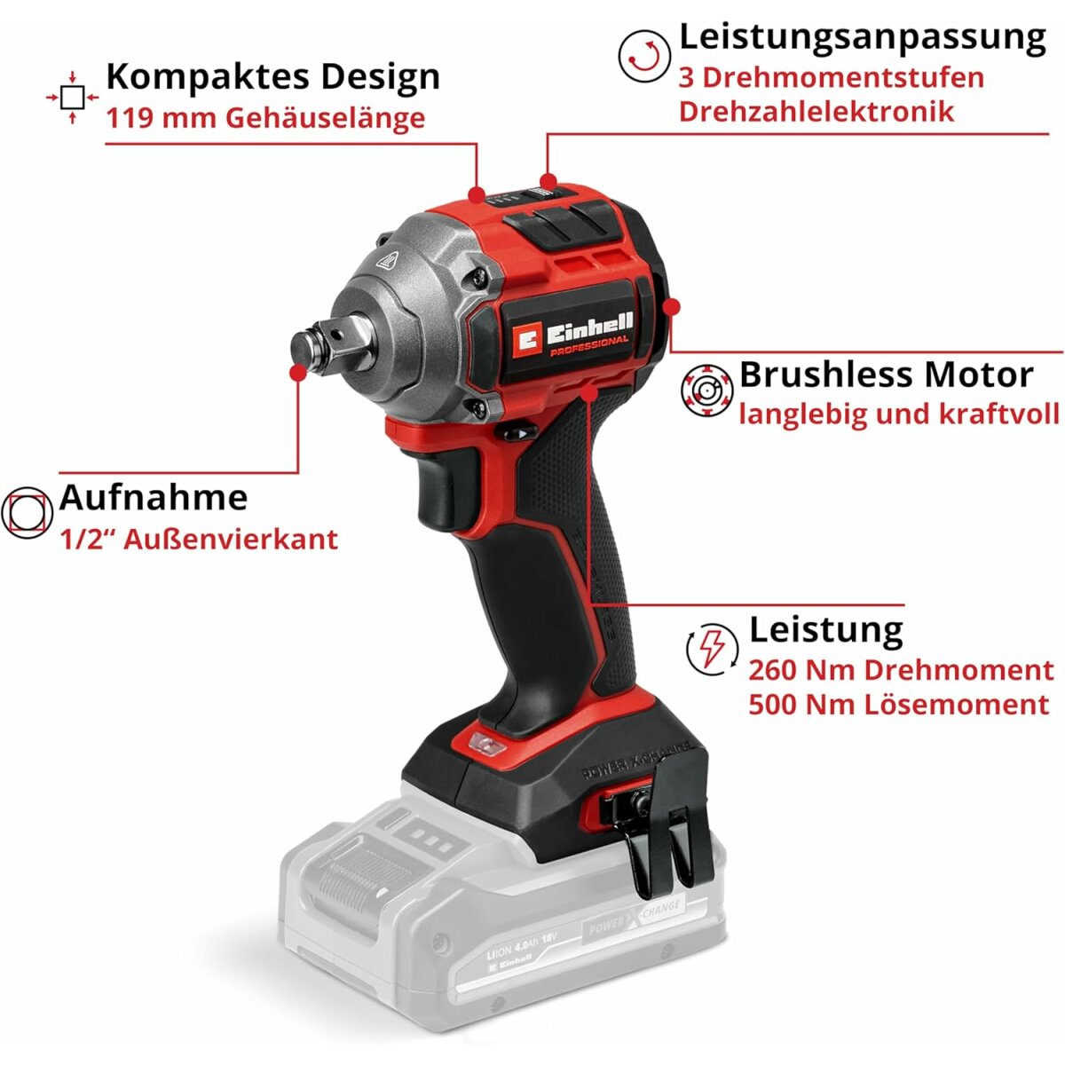 Einhell Akku-Schlagschrauber TP-CW 18/350-C Li BL 350 Nm +Akku 4.0 Ah ...