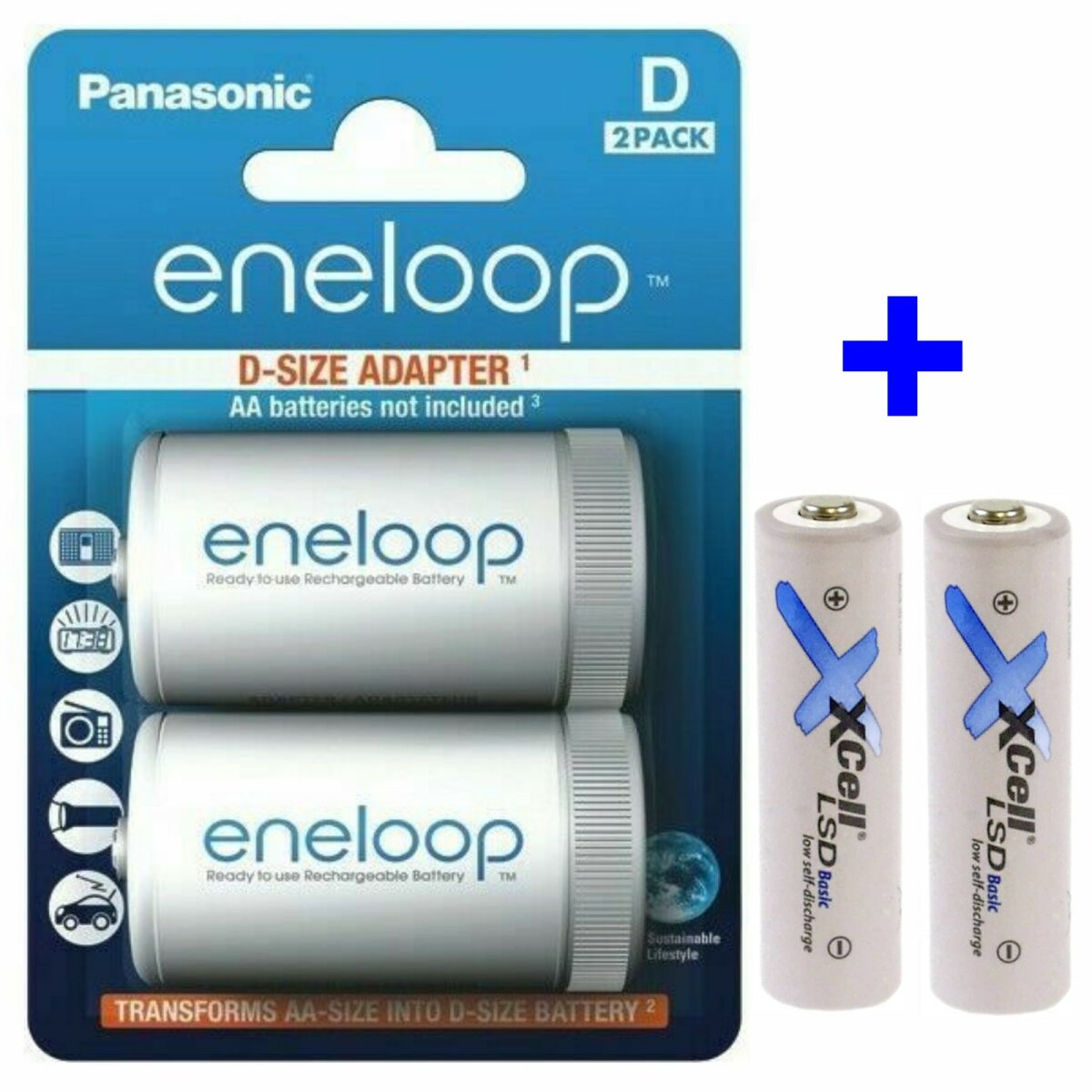 Panasonic Eneloop Adapter AA R6 nach D Mono Akku / Batterie plus 2 x ...